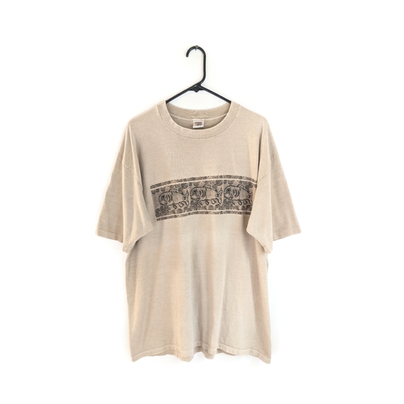 Vintage | Tops | Vintage 9s Washed Beige Hawaii Fish Art Deco Oversized ...